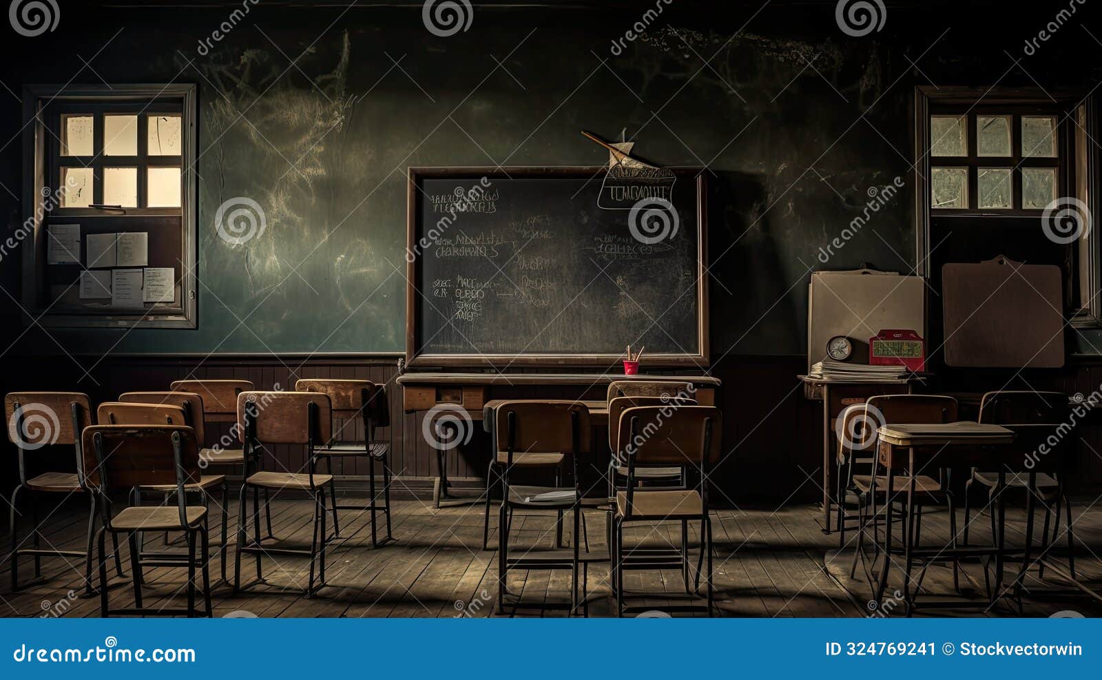Haunting dark classroom stock illustration. Illustration of spectral ...