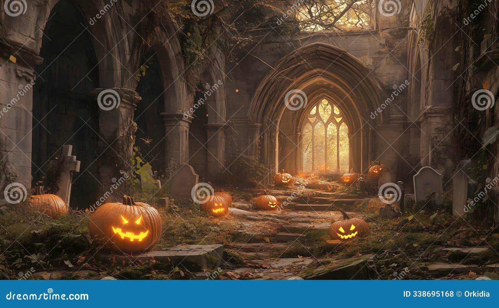 Haunting Gothic Crypt With Moonlight And Mist Royalty-Free Stock ...