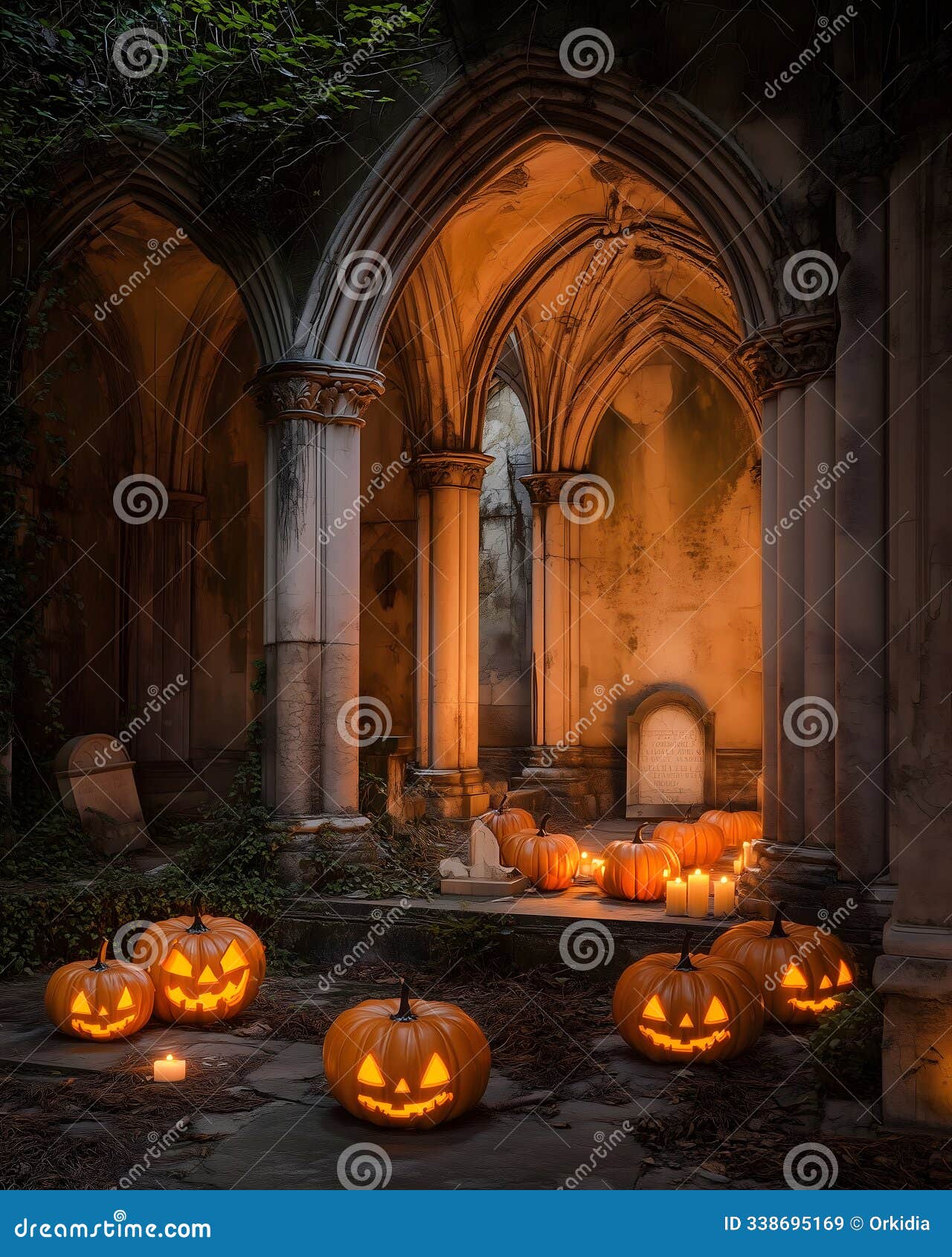 Haunting Gothic Crypt With Moonlight And Mist Royalty-Free Stock ...