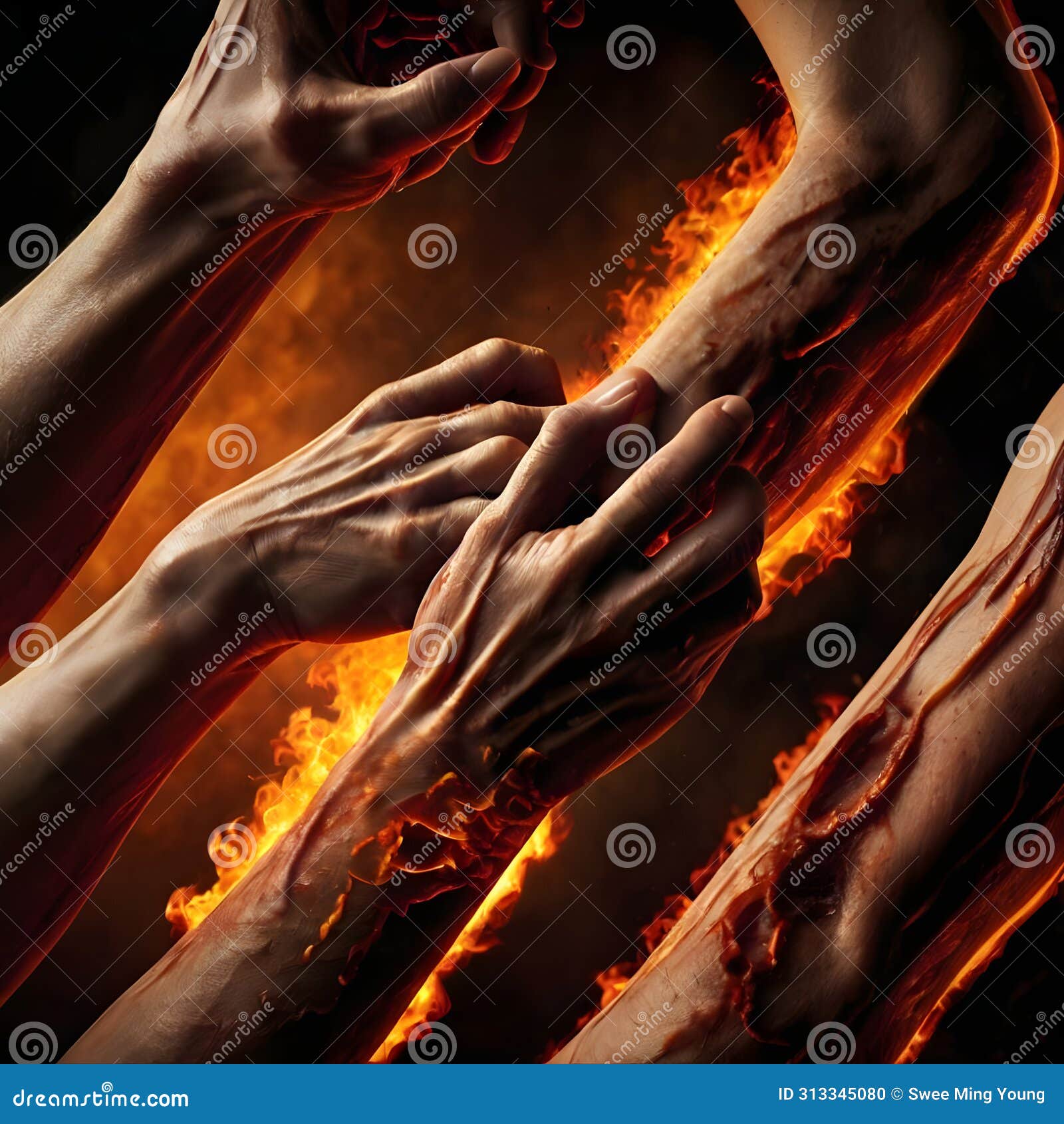 Haunting Image of Human Arms Rising from the Fiery Inferno of Hell ...