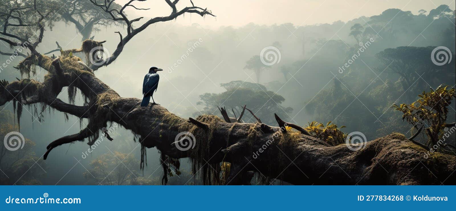 A Haunting Image of a Lone Bird Perched Atop a Withered Tree ...
