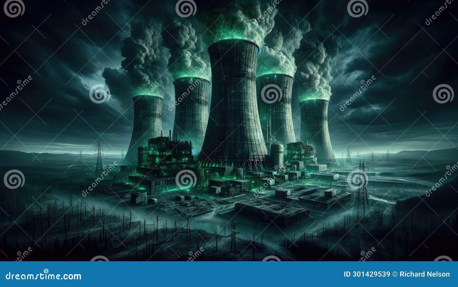 Nuclear Power Plant in a Dystopian Landscape Stock Illustration ...