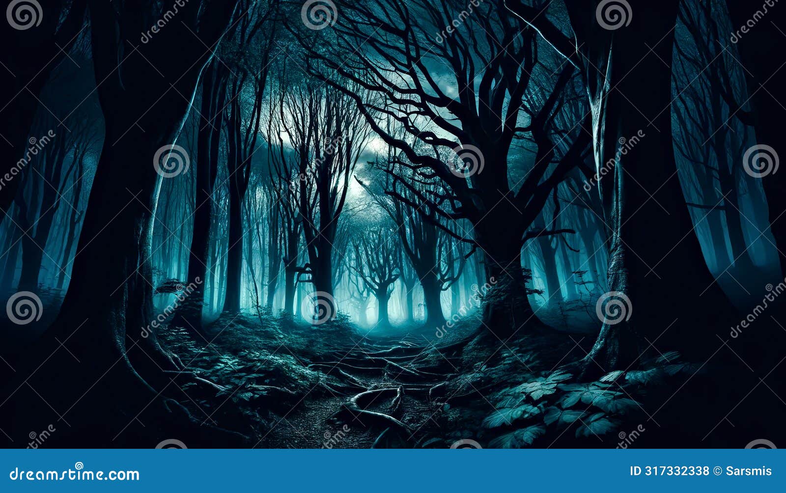 Haunting Path Winds through a Mist Forest of Twisted Trees. Ghotic ...