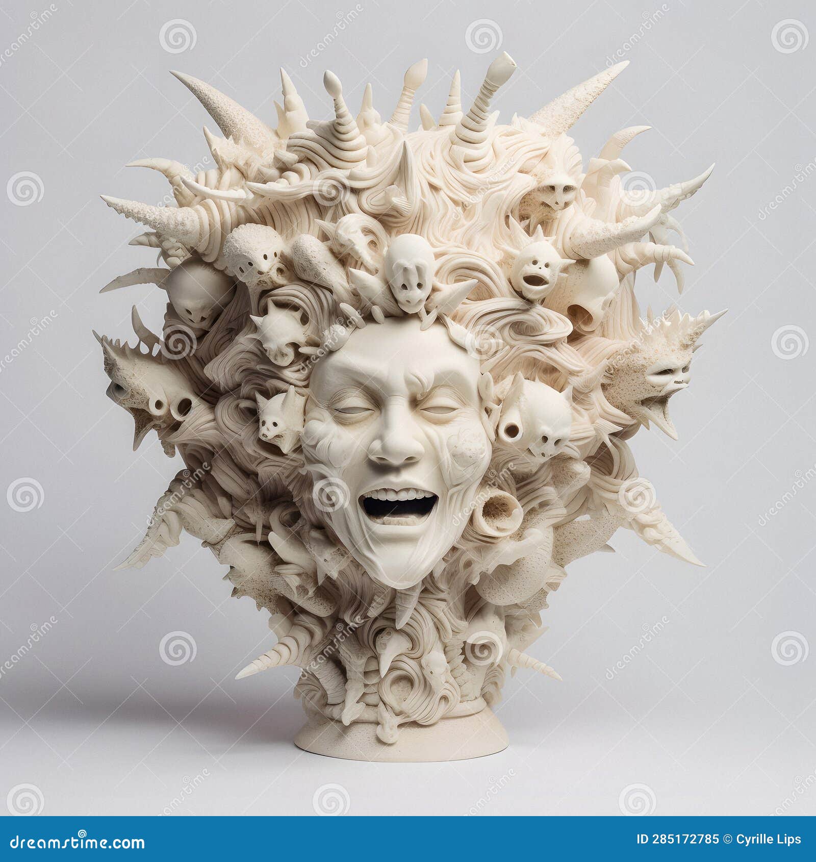 Eerie Shell Sculpture - AI-Generated Disturbing Portrait Stock ...
