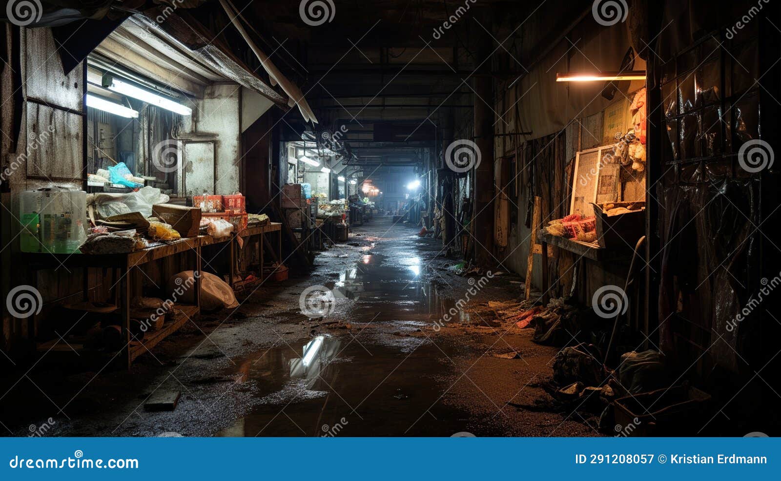 Eerie Abandon: Dust-Cloaked Underground Market Frozen in Time Stock ...