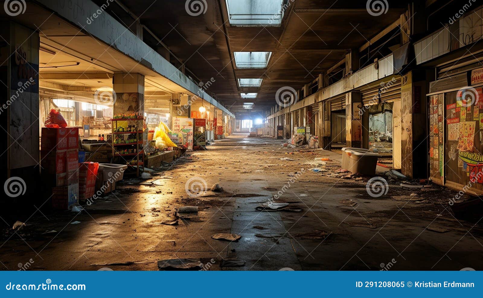 Eerie Abandon: Dust-Cloaked Underground Market Frozen in Time Stock ...
