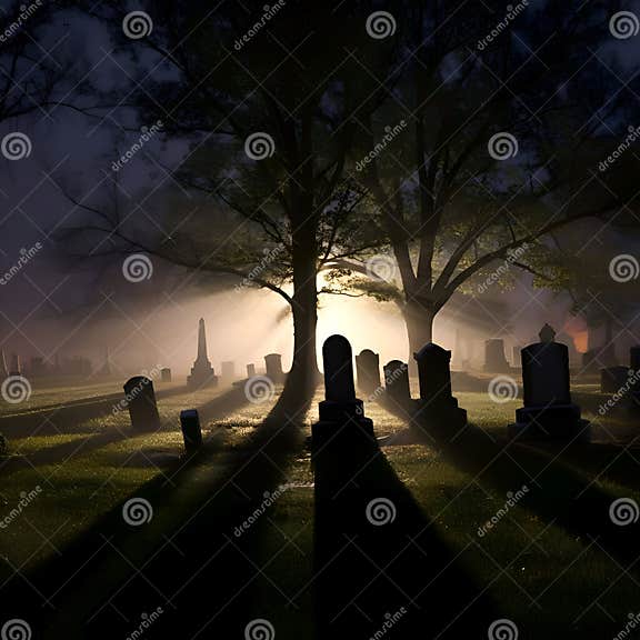 AI-Generated Twilight Graveyard with Ethereal Fog Stock Photo - Image ...