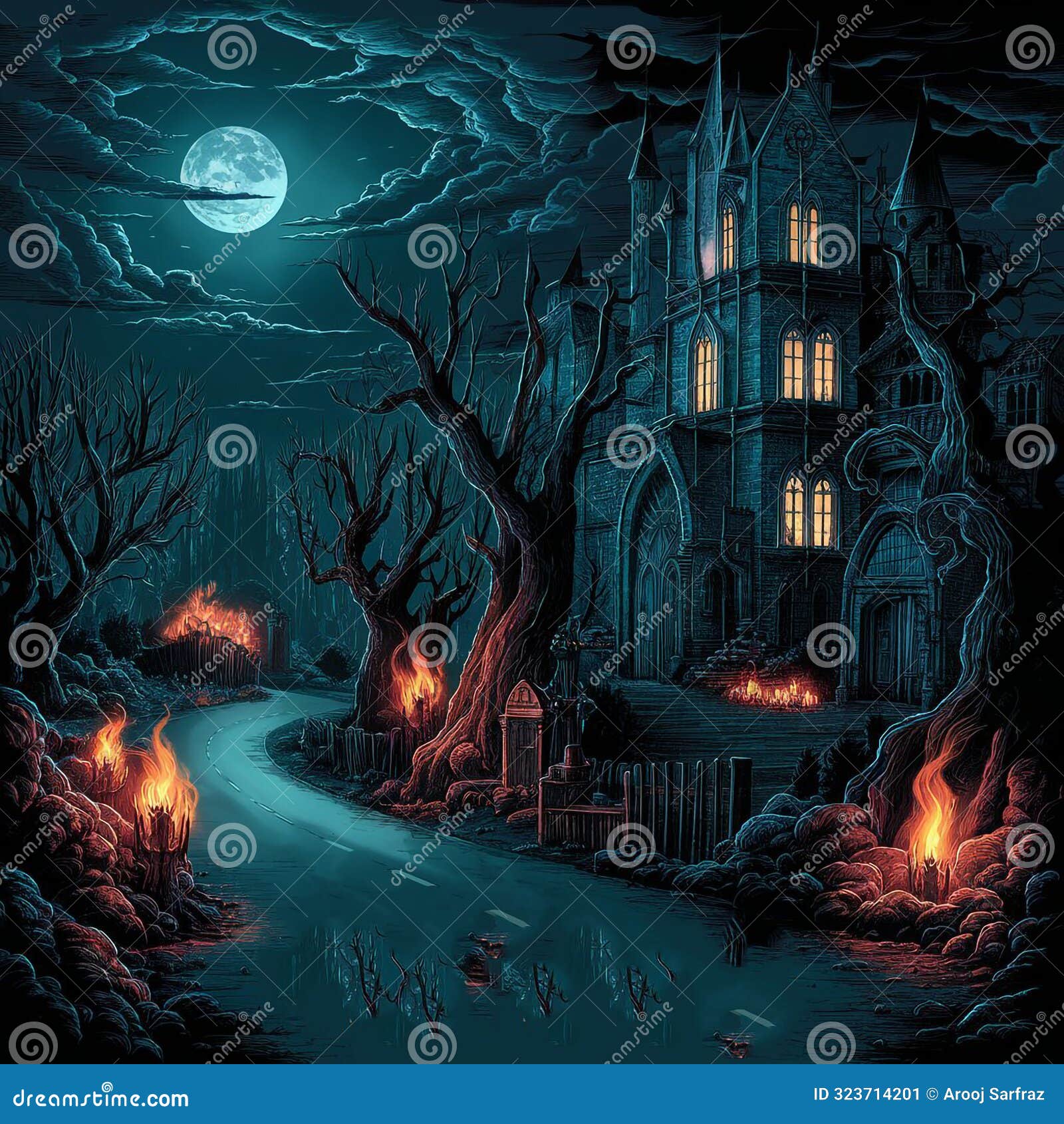 A Hauntingly Beautiful Vector Illustration of Scary Night Stock ...