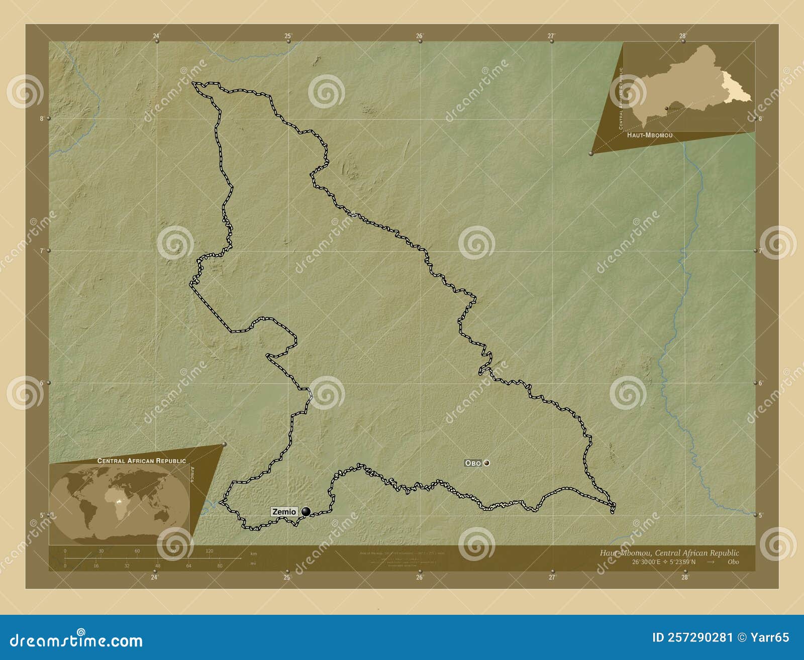 Haut-Mbomou, Central African Republic. Physical. Labelled Points of ...