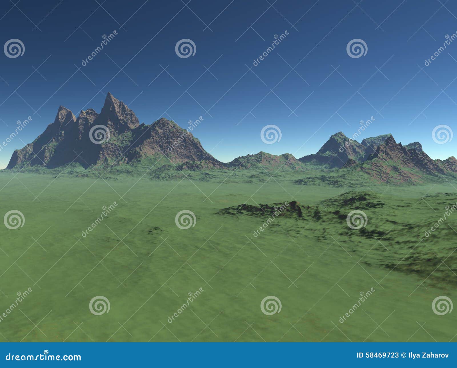 Haute Colline Verte Avec Des Montagnes Illustration Stock ...