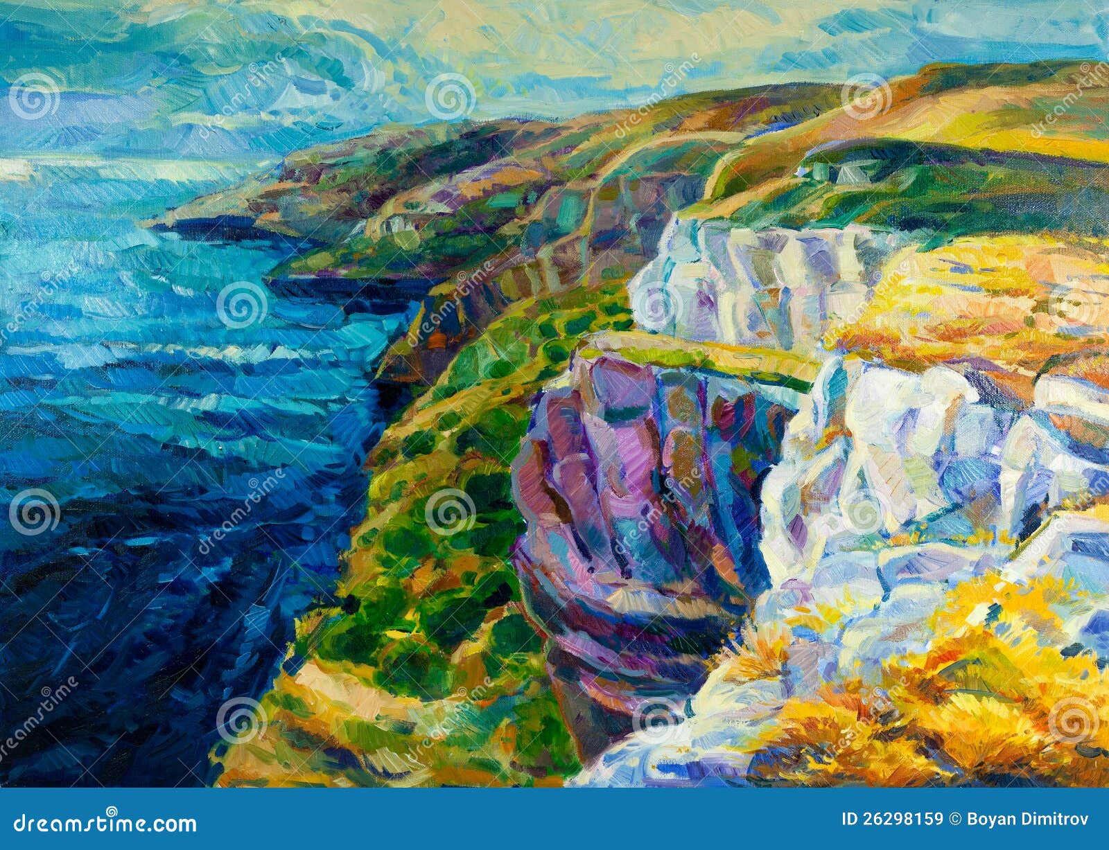 Hav och klippor stock illustrationer. Illustration av borsta - 26298159