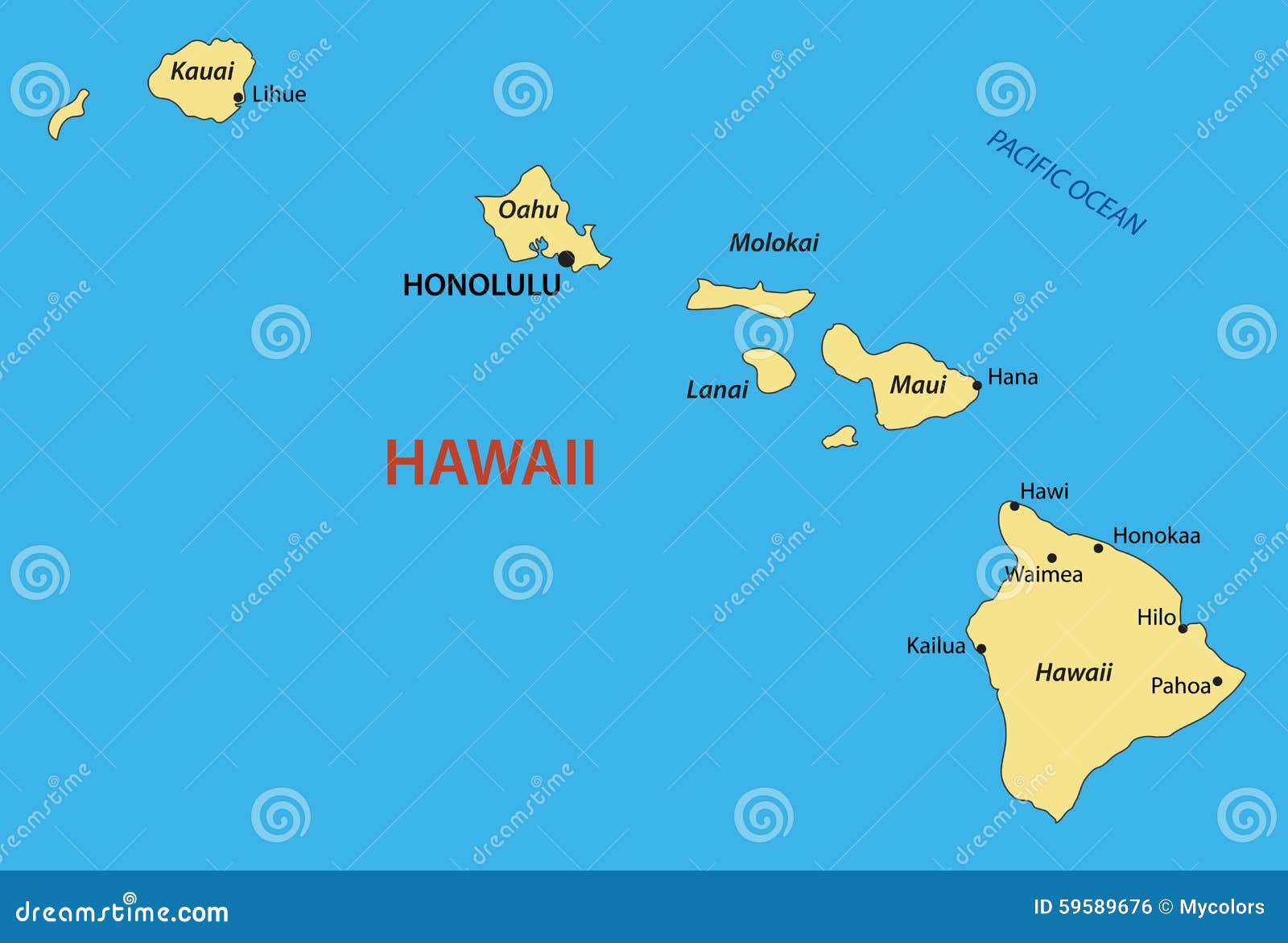 Havaí - Mapa - Uma Ilustração Ilustração do Vetor - Ilustração de azul ...