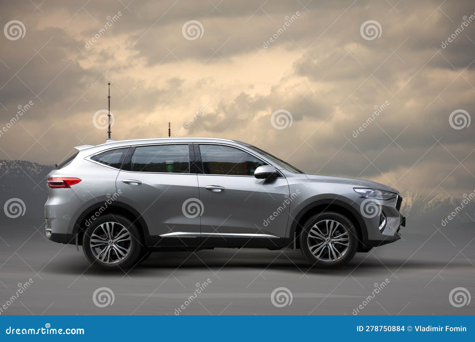 Haval H6 Gray Color Driving Fast Motion On The Highway, Side View ...