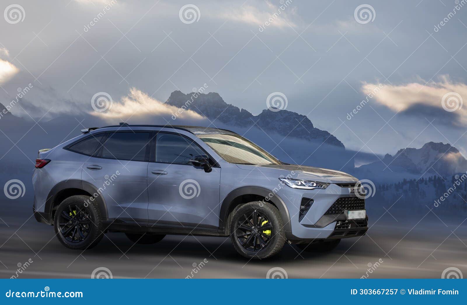 Haval H6 Gray Color Driving Fast Motion On The Highway, Side View ...