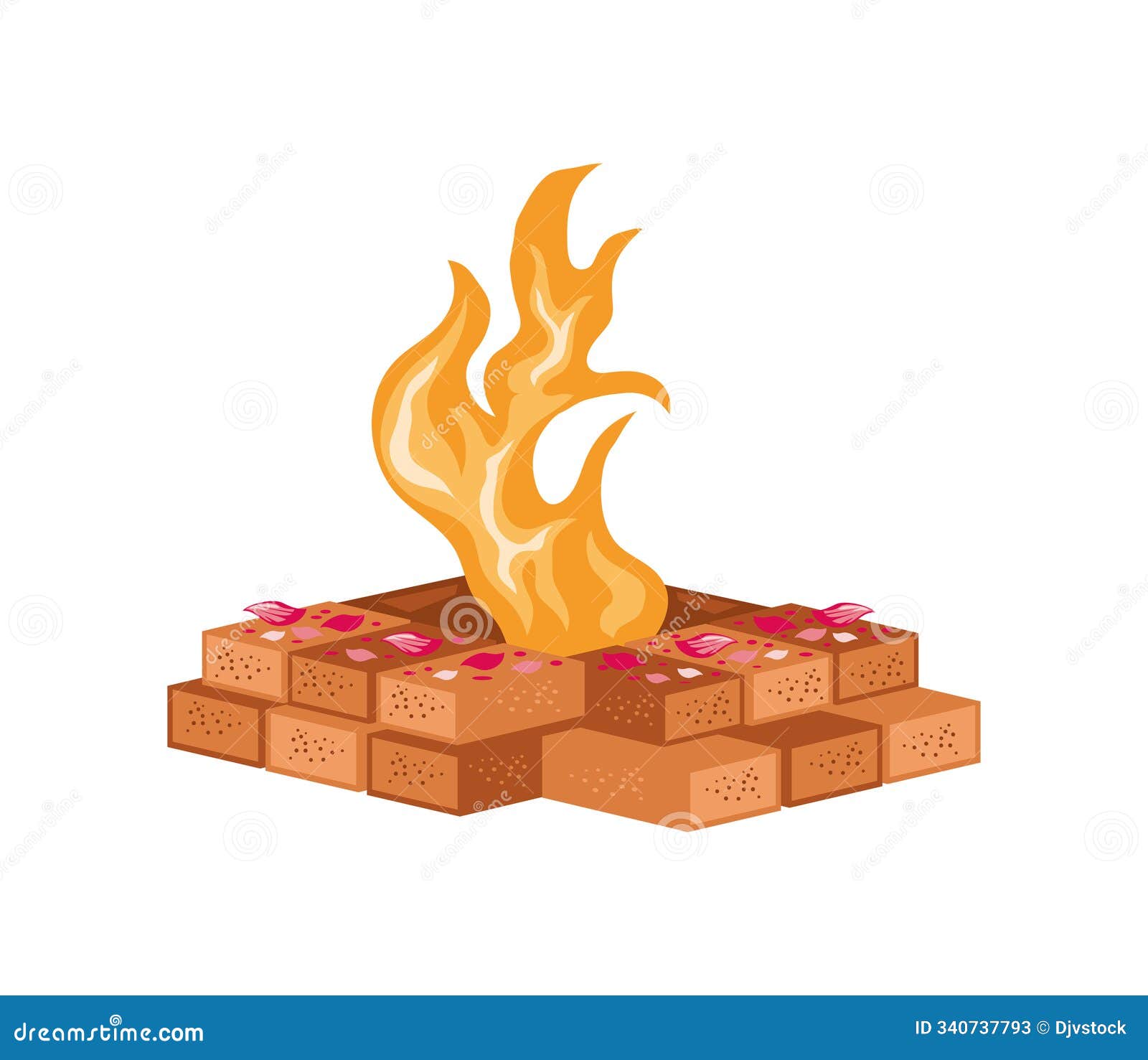 Havan Kund with Bricks and Petals Stock Illustration - Illustration of ...