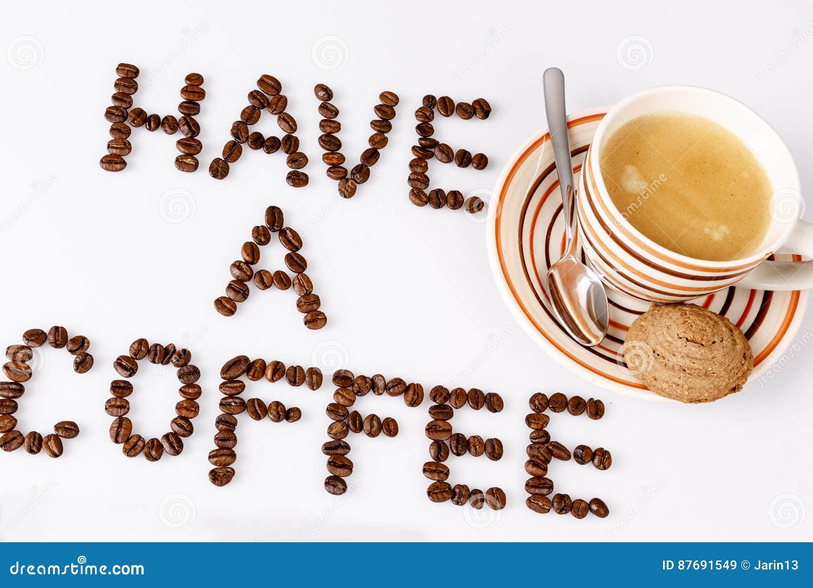 Have a Coffee Break from Beans on White with Cup of Coffee Stock Image ...