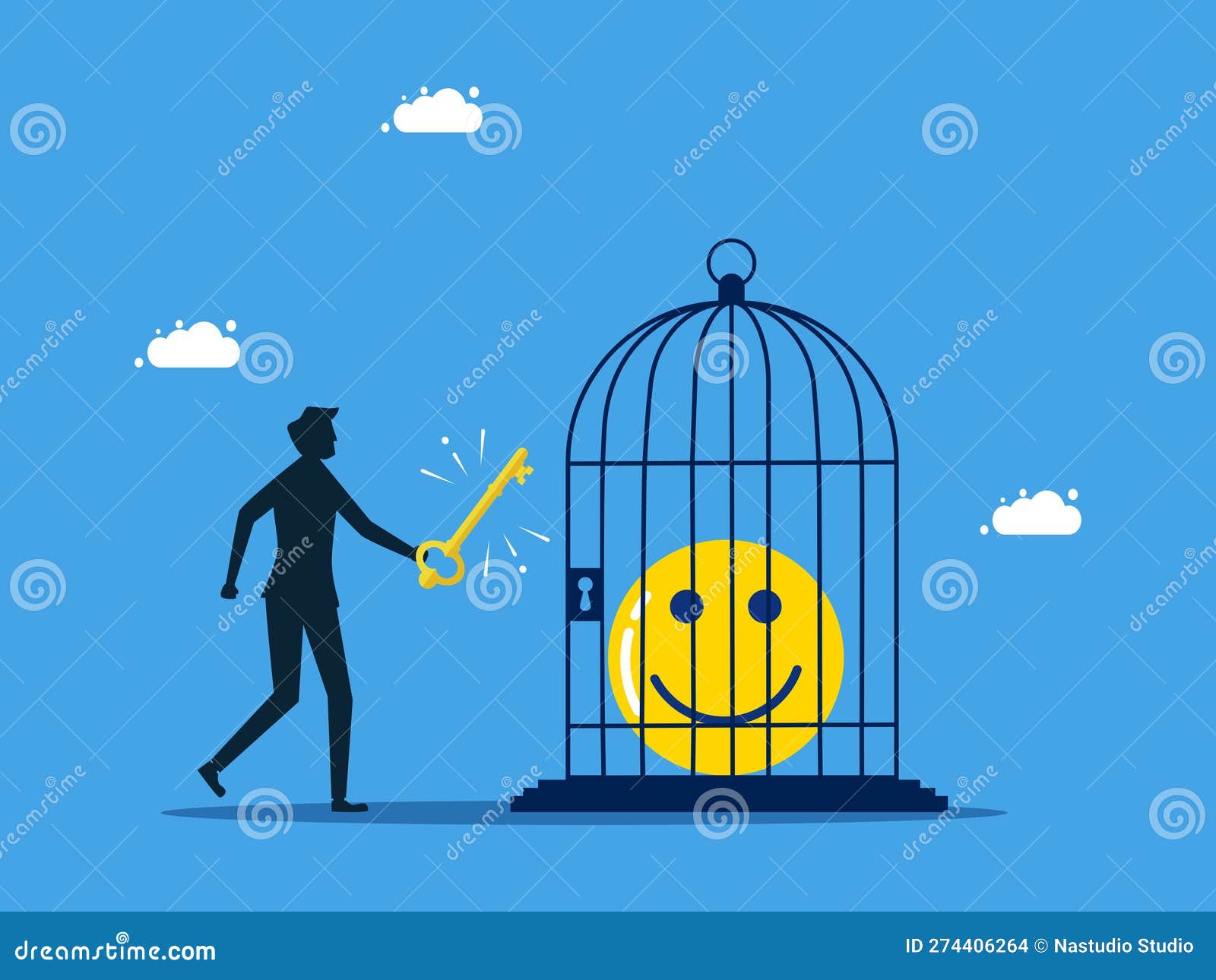 Have Freedom or Happiness in Working Life. Man Using Key To Release ...
