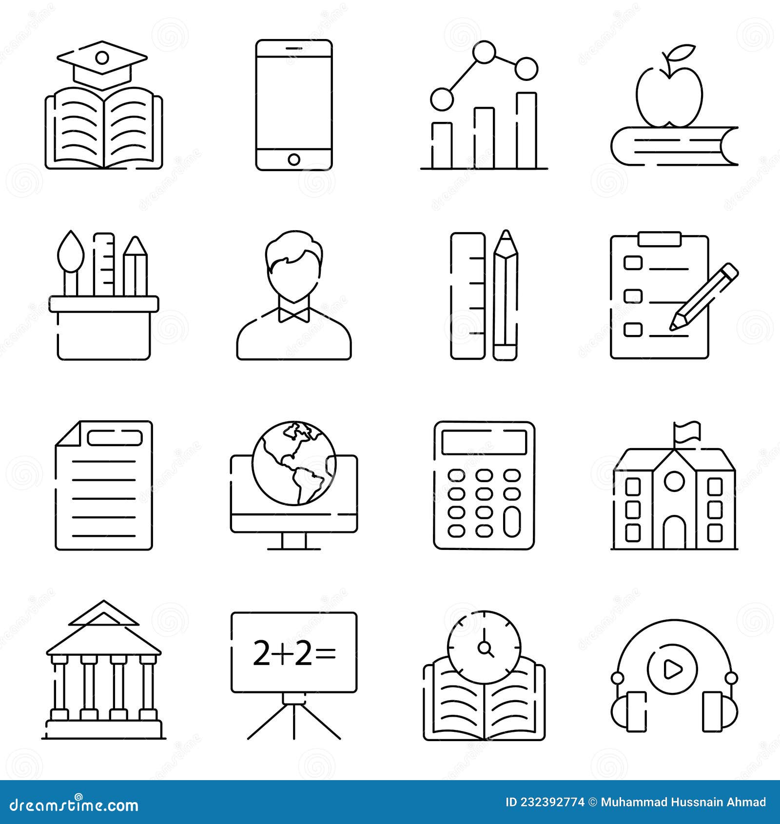 Pack of Learning Linear Icons Stock Vector - Illustration of drafting ...