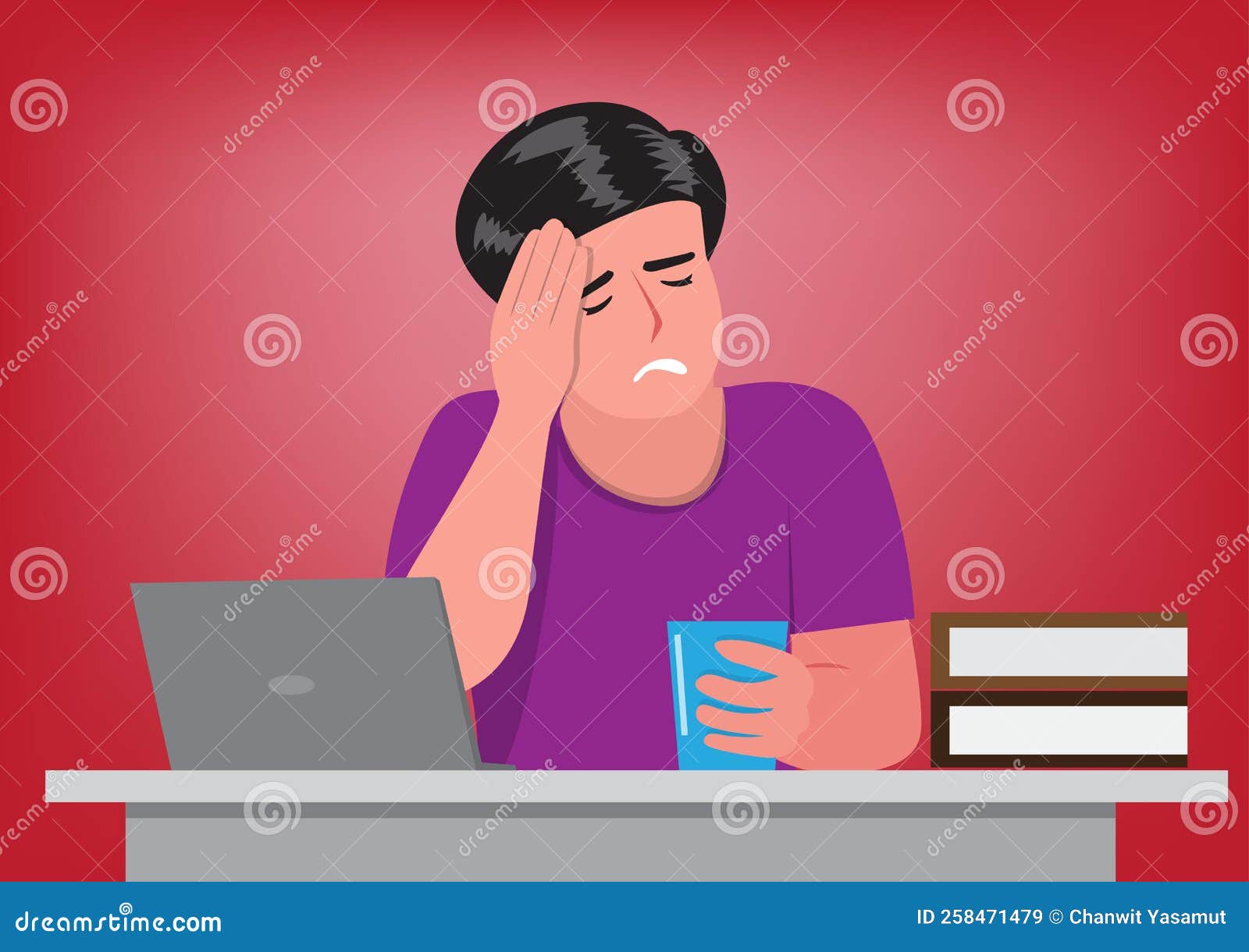 Men with Chronic Fatigue and Stress from Work. Vector Illustration ...
