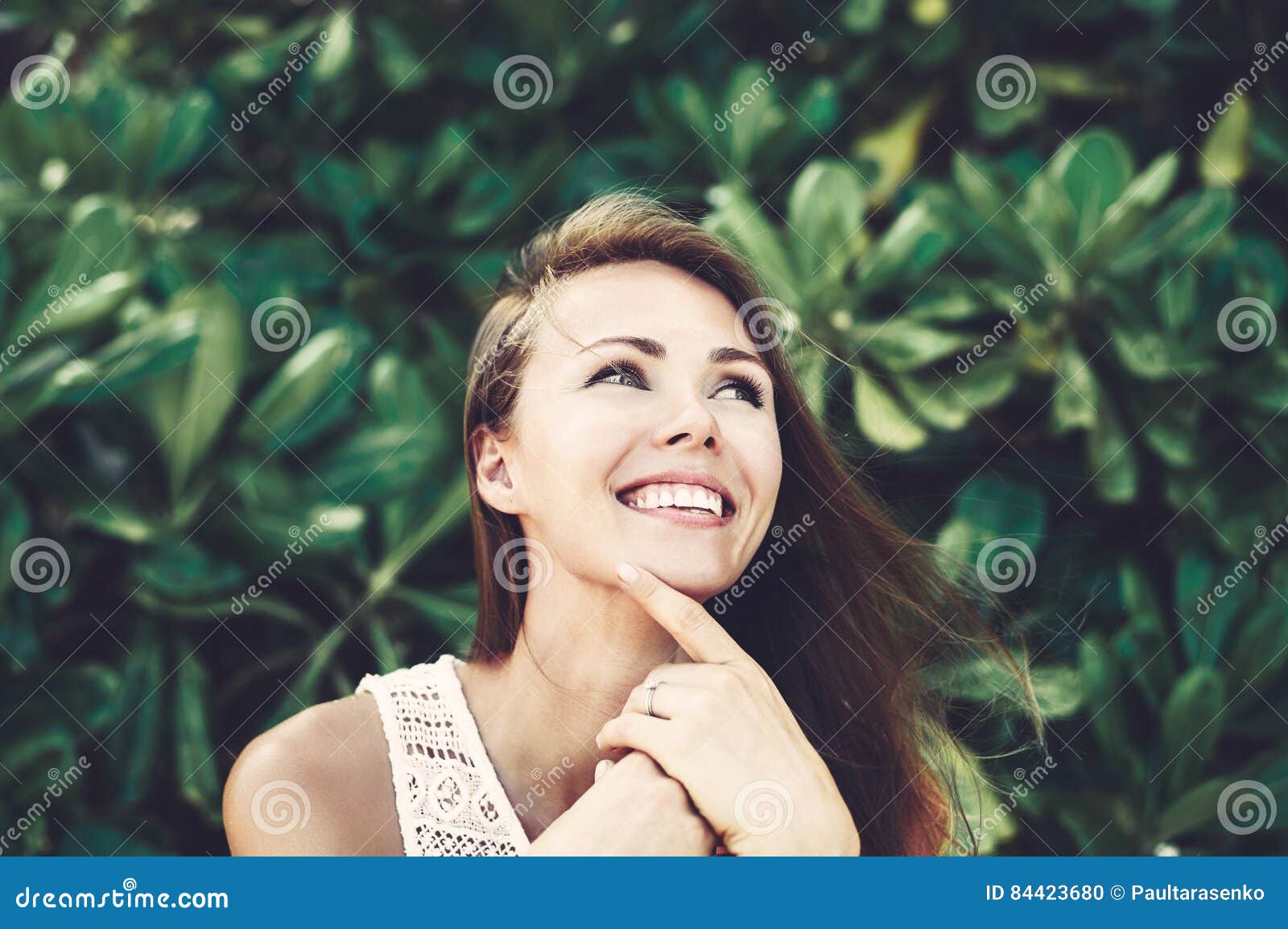 Have an Idea. Beautiful Girl Thinking about Something, Looking a Stock ...