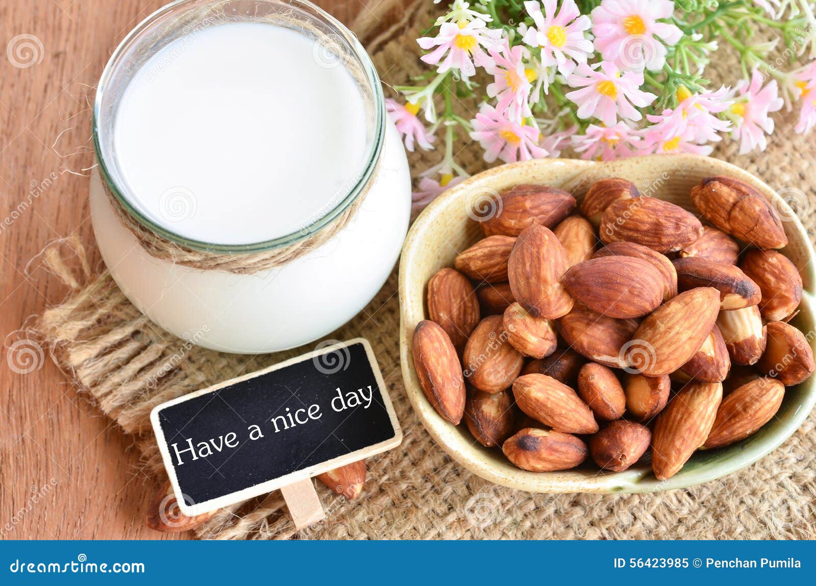 Have a Nice Day with Almond and Almond Milk. Stock Image - Image of ...