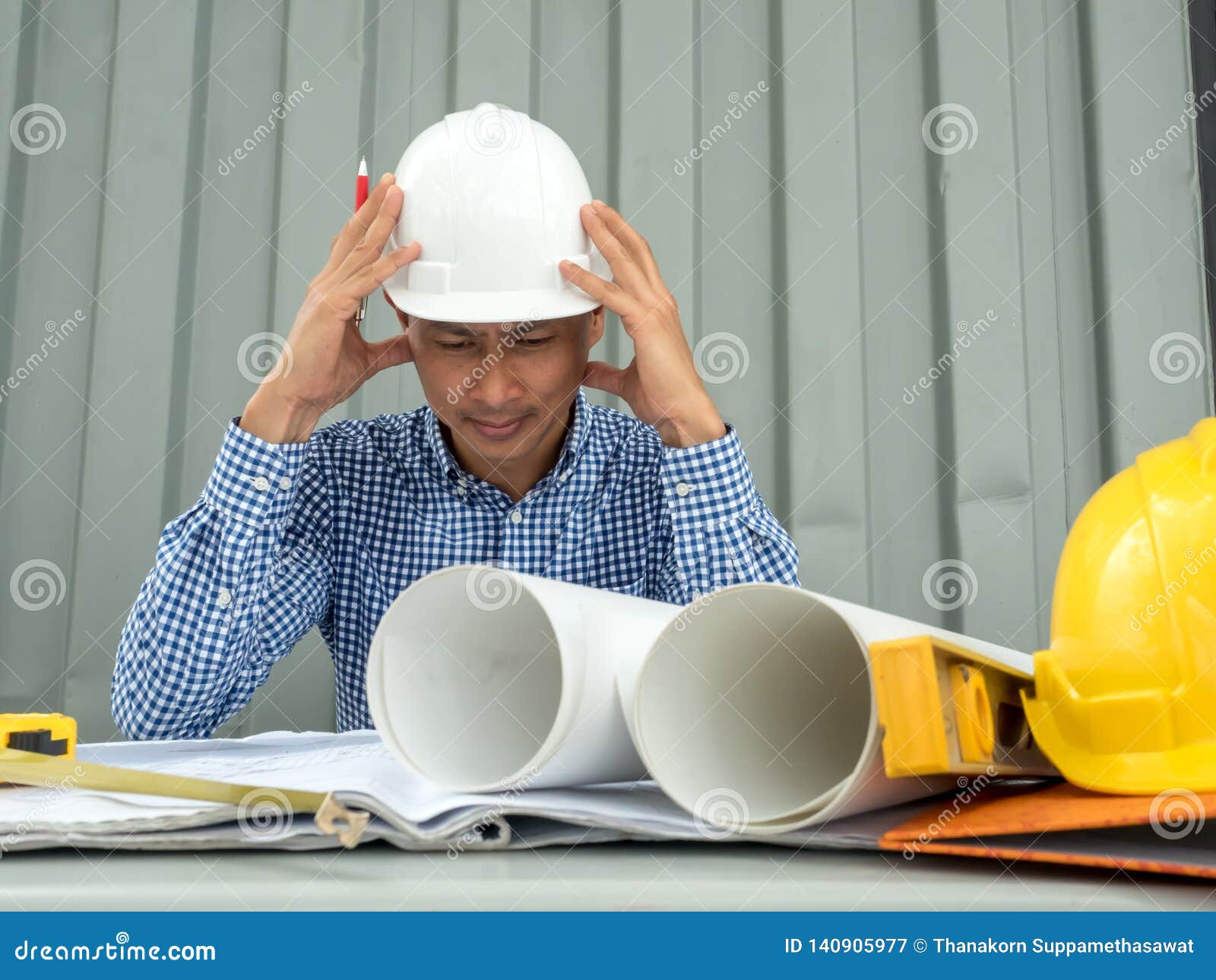 Have Stress, Asia Engineer Serious Thinking, Young Man and Looking Away ...