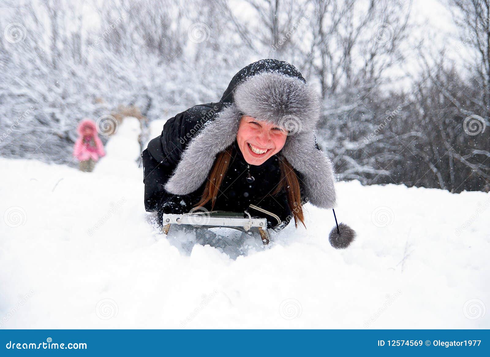 Have a winter fun! stock image. Image of woman, hill - 12574569