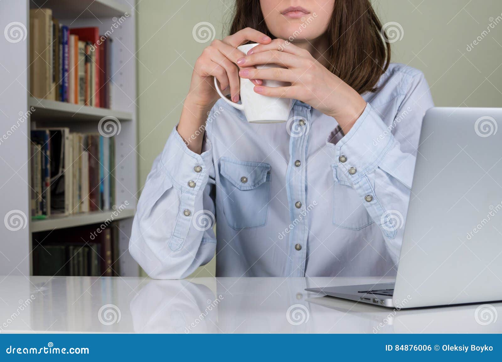 Having a Break from Work at Computer at Home Stock Photo - Image of ...