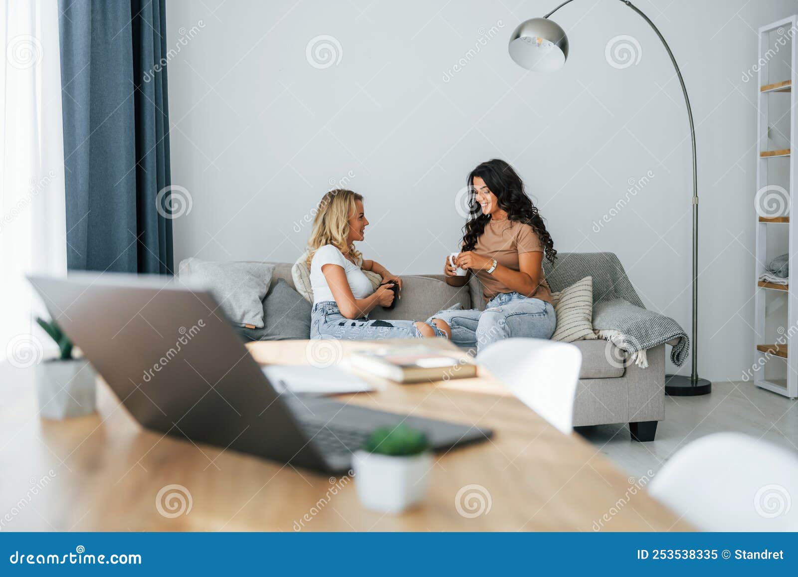 Having Conversation. Two Women is Together at Home Stock Image - Image ...