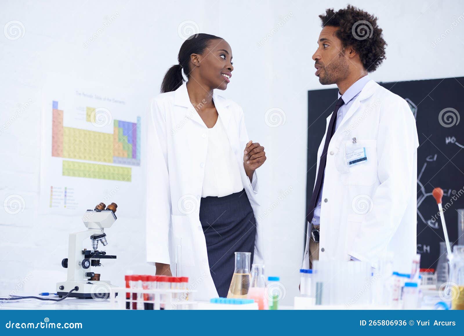 Having a Friendly Discussion in the Lab. Two Scientists Having a ...