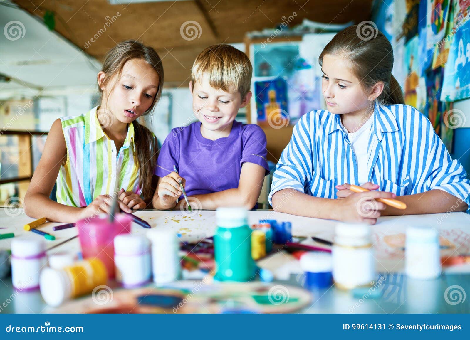 Having Fun at Art Studio stock image. Image of learning - 99614131