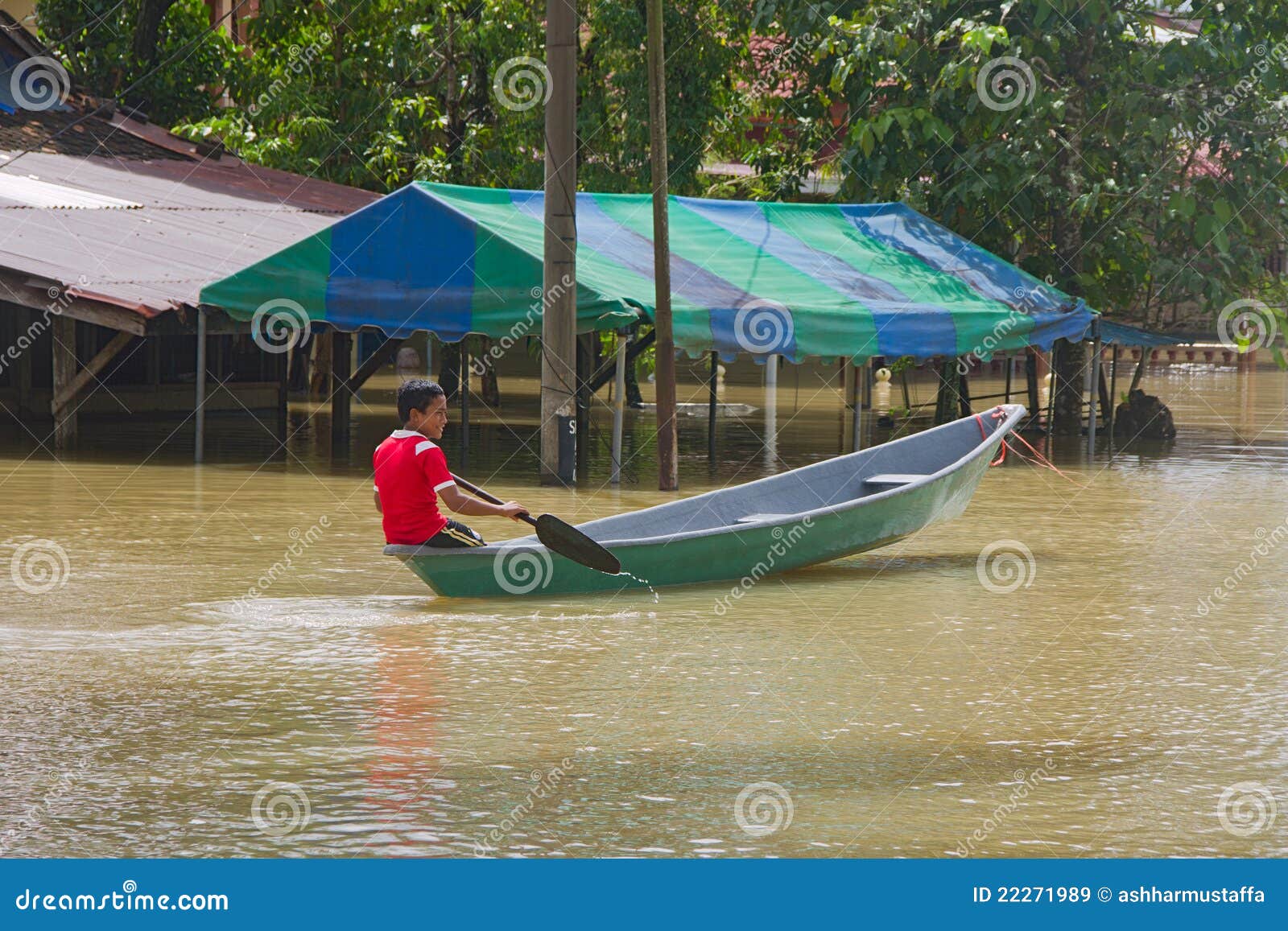 Having Fun with Boat in Flood Editorial Stock Image - Image of village ...
