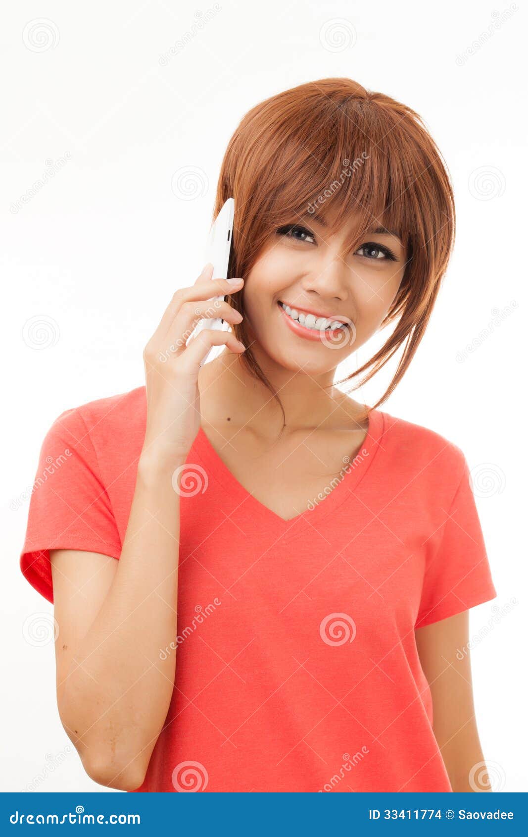 Having fun with phone stock photo. Image of young, studio - 33411774