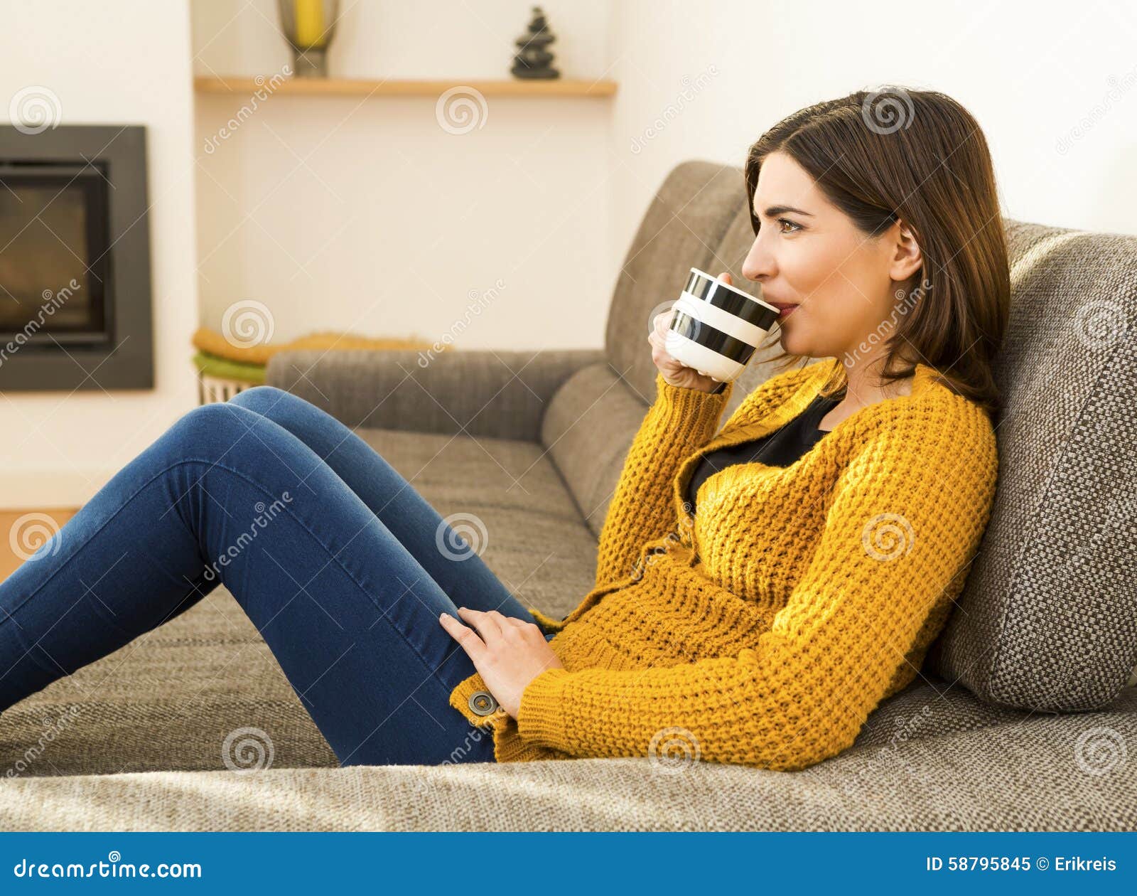 Having a Good Time with a Coffee Stock Image - Image of sofa, room ...