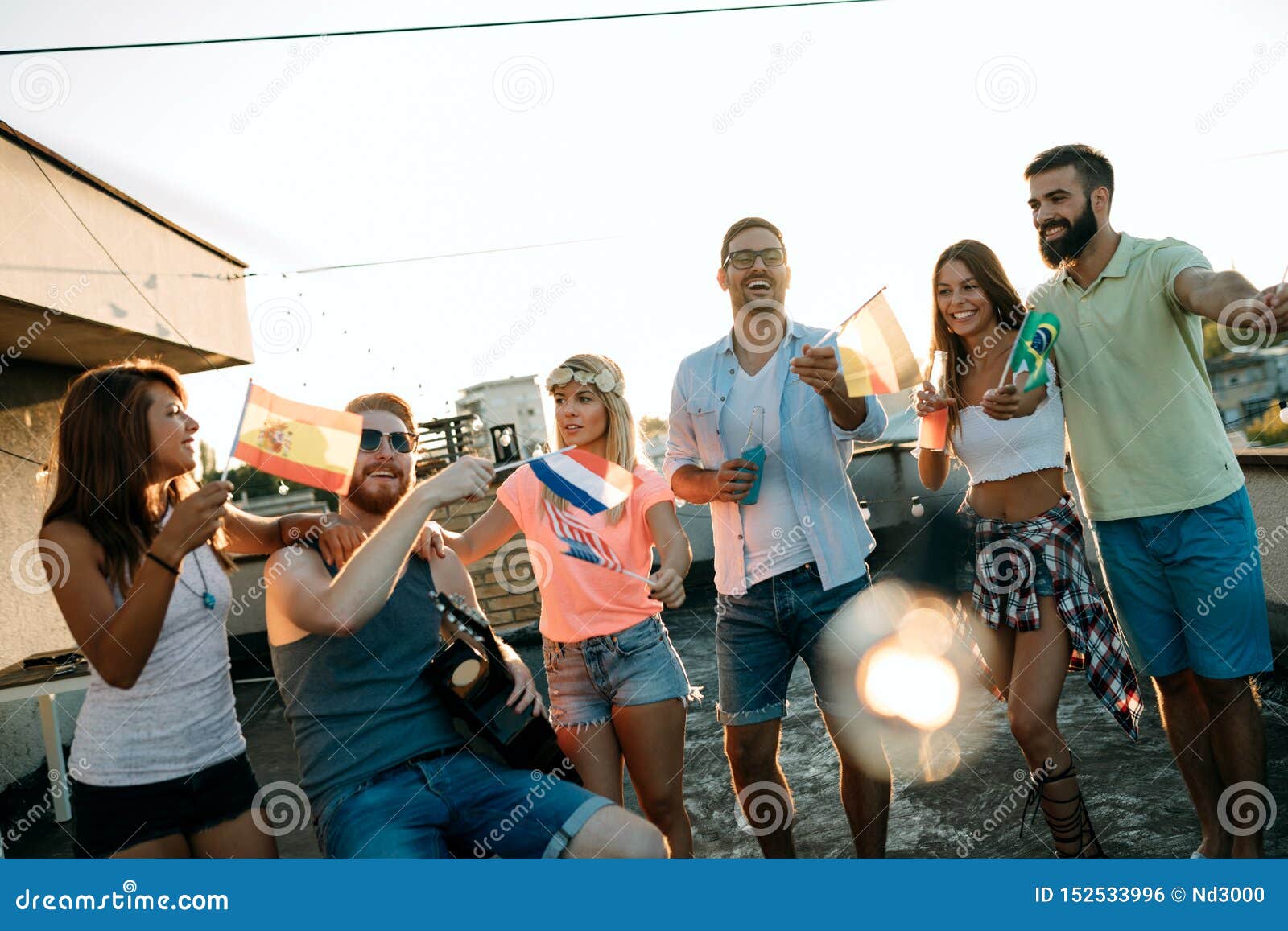 Having a Great Time with Friends, Havinf Fun at Rooftop Party Stock ...