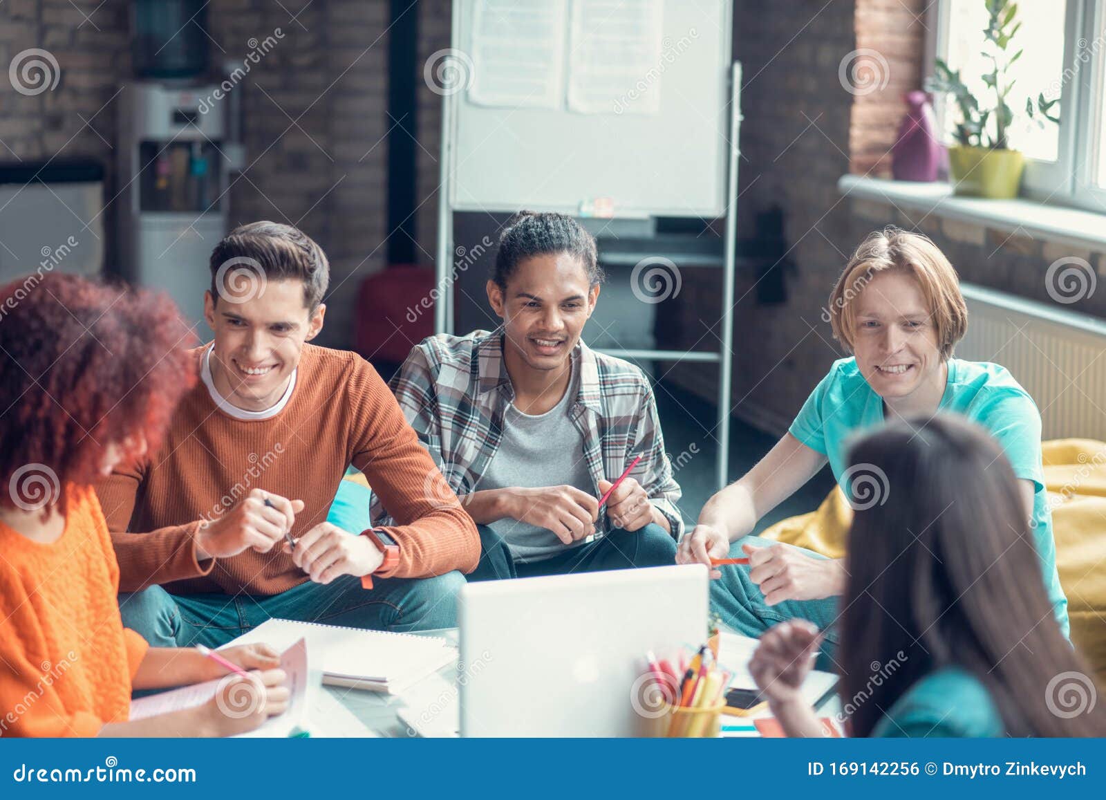 Cheerful Students Having Group Discussion after Watching Webinar Stock ...