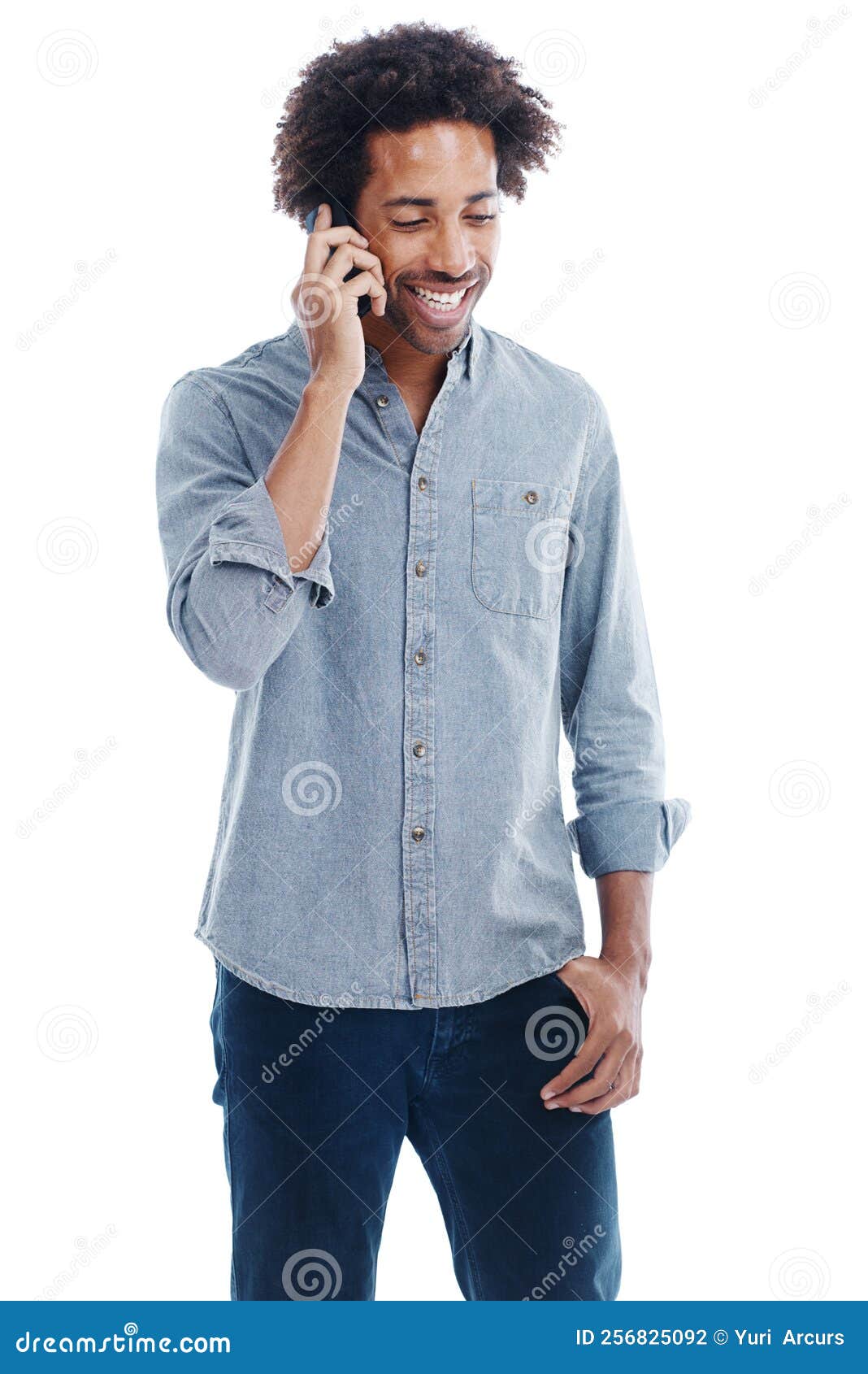 Having a Quick Chat. Studio Shot of a Handsome Man Talking on His ...