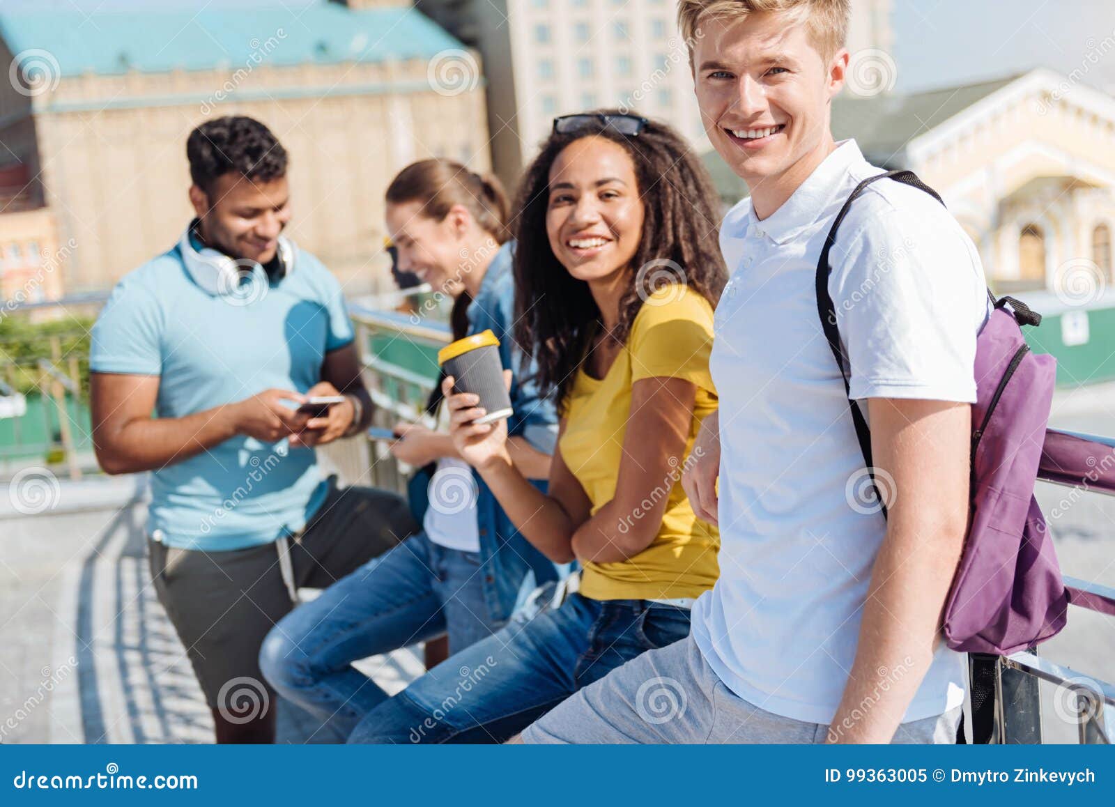 Positive Group Mates Looking at Camera Stock Image - Image of ...