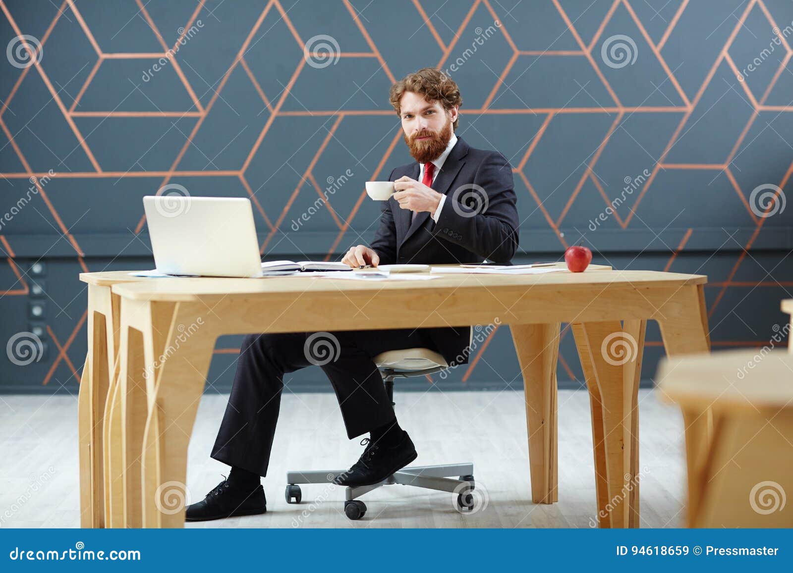 Having tea at work stock image. Image of television, newsdesk - 94618659