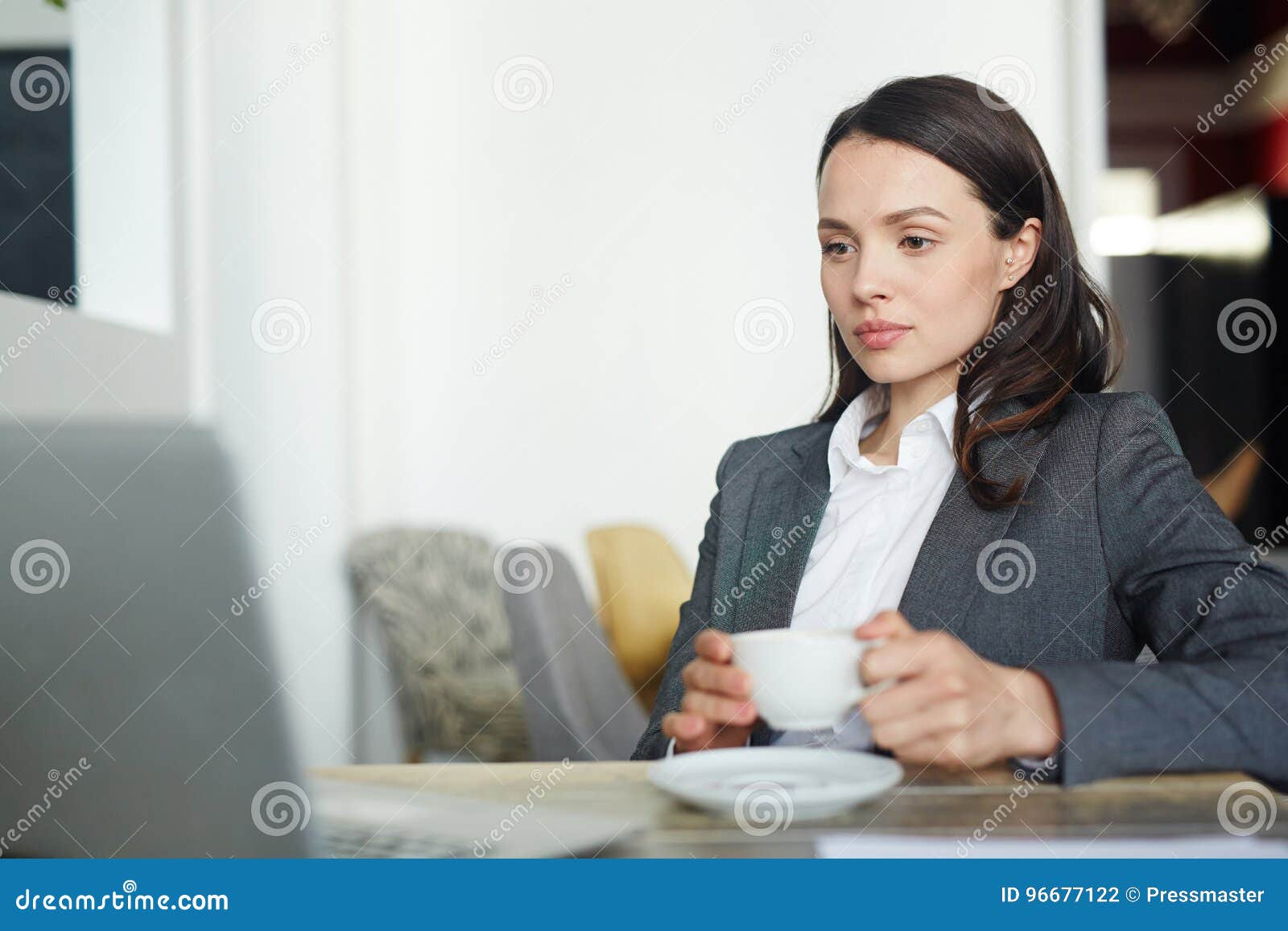 Having tea at work stock photo. Image of wifi, woman - 96677122