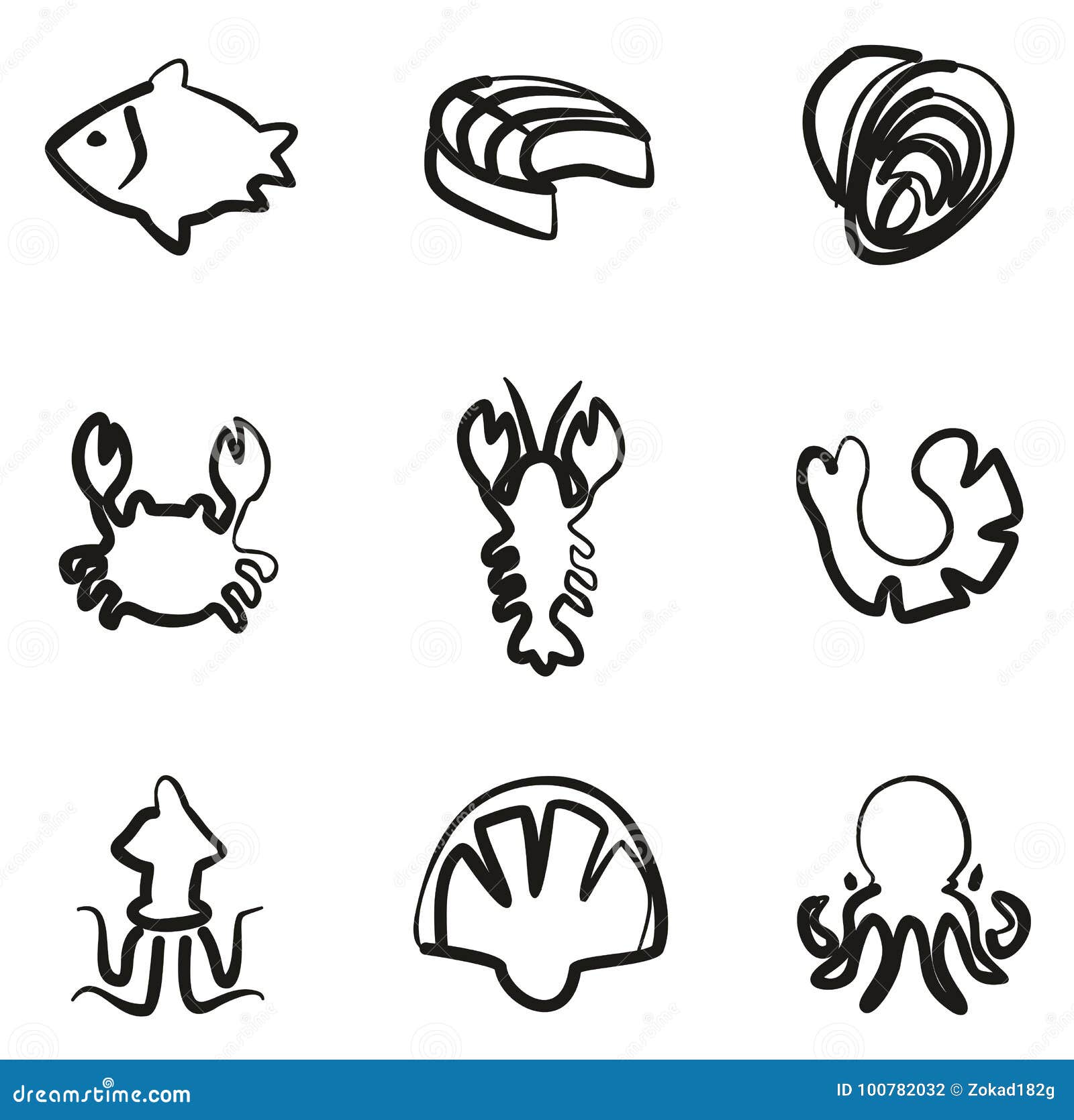 Havs- symboler Freehand vektor illustrationer. Illustration av symbol ...