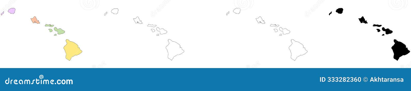 Hawaii Administrative Map, Hawaii Outline and Counties State Map Set ...