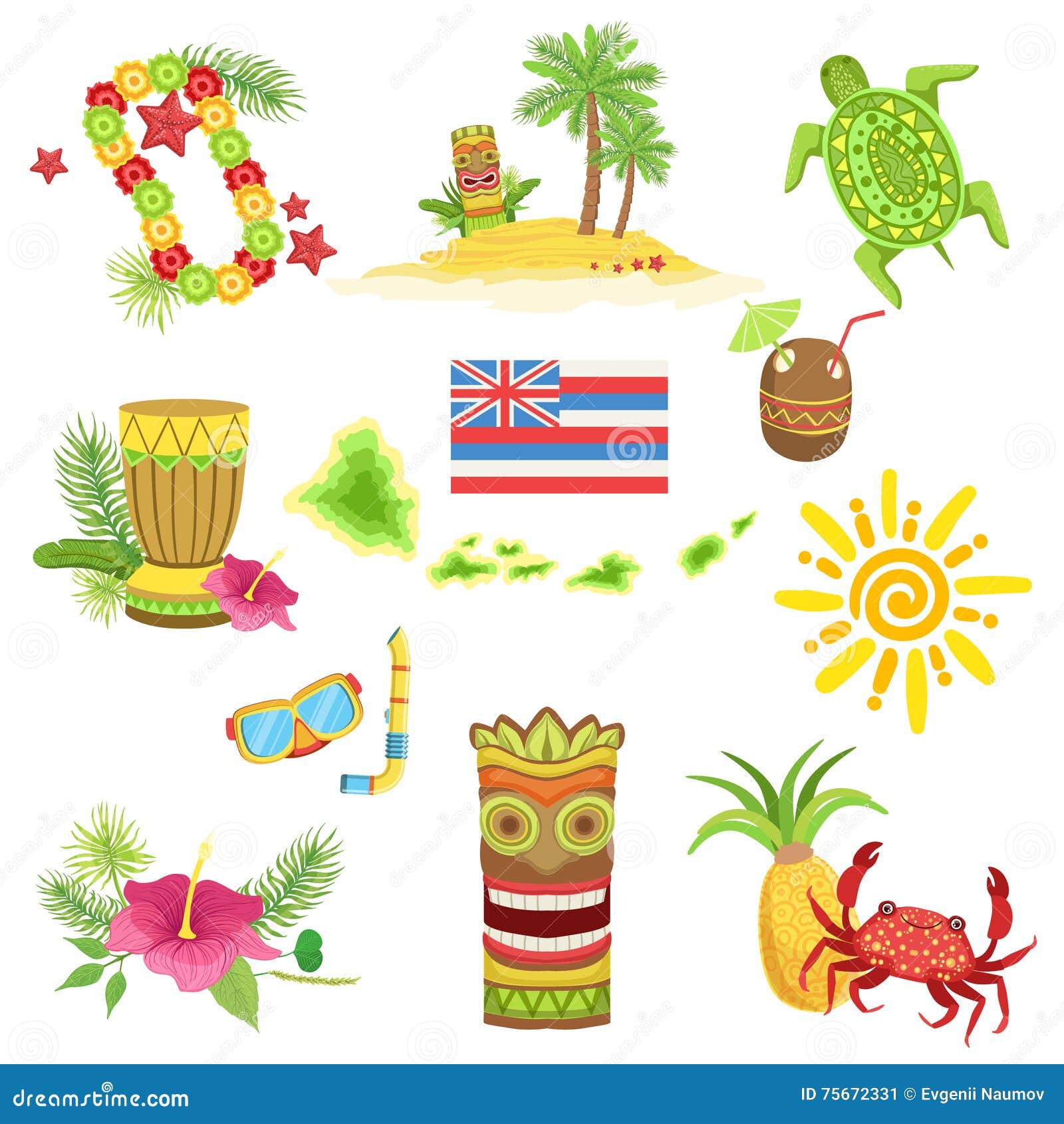 Hawaii Beach Vacation Related Set of Objects Stock Vector ...