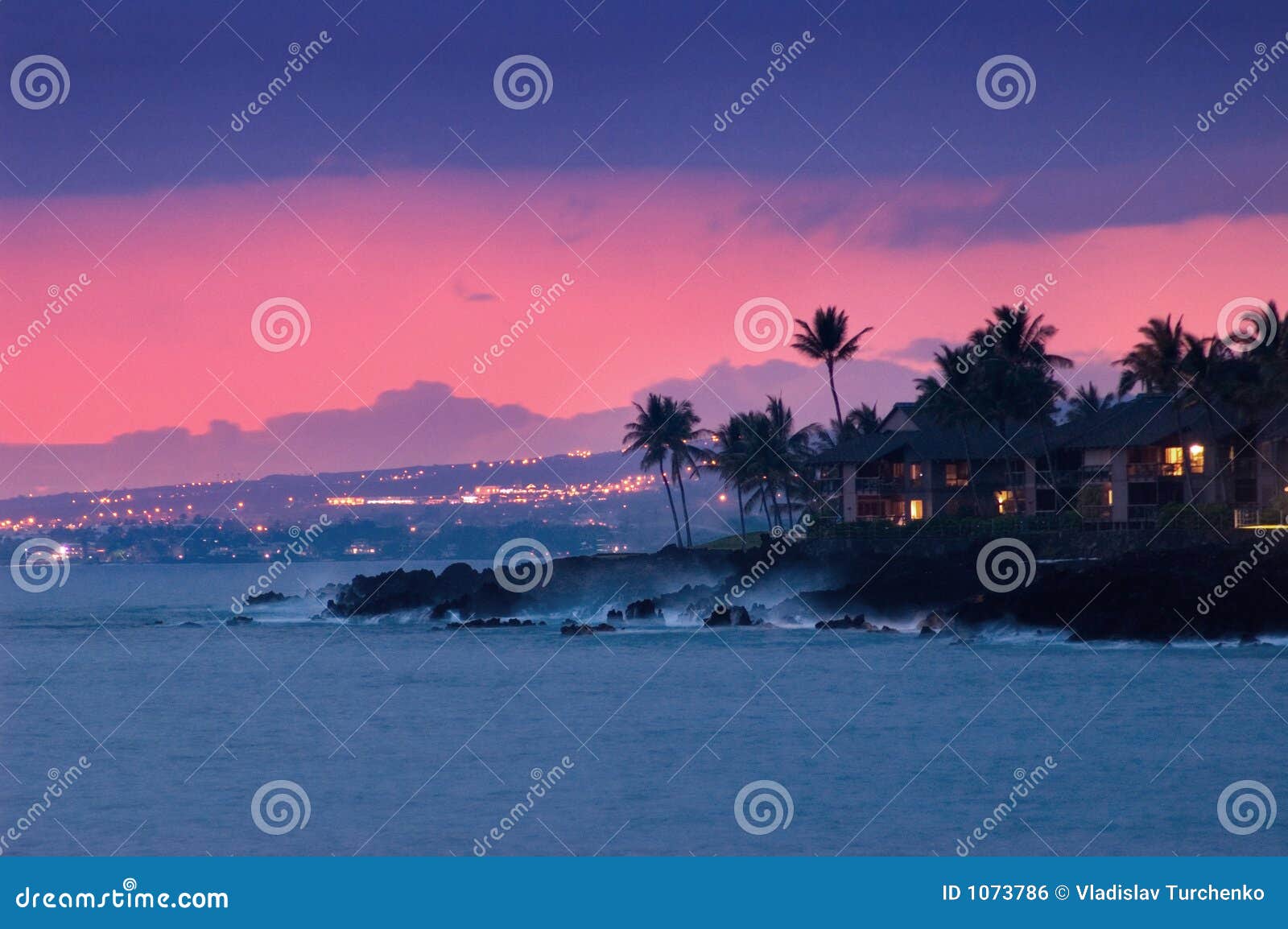 Hawaii coast at night stock photo. Image of waves, lava - 1073786