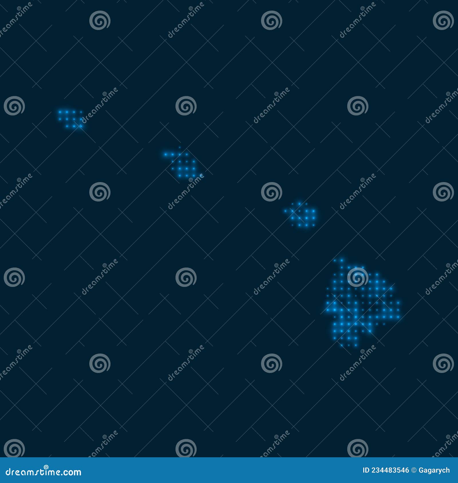 Hawaii dotted glowing map. stock vector. Illustration of night - 234483546
