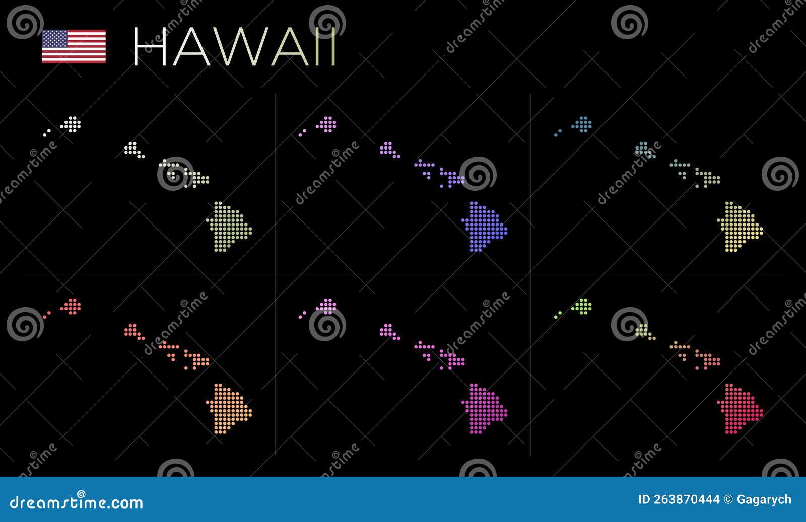Hawaii dotted map set. stock vector. Illustration of futuristic - 263870444