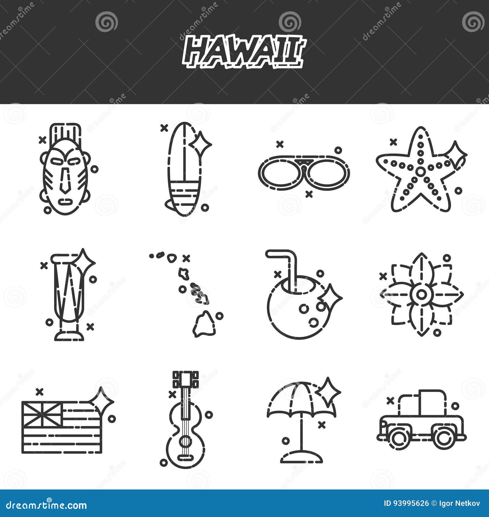 Hawaii flat icons set stock vector. Illustration of hawaiiislands ...
