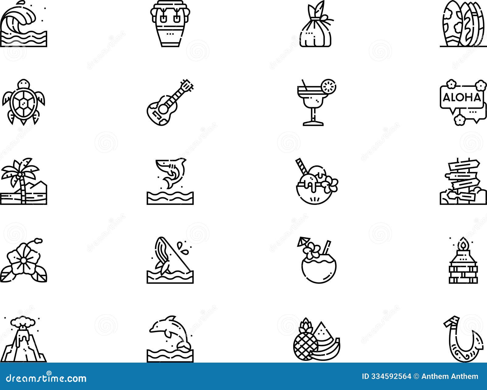 Hawaii Icons Collection is a Vector Illustration with Editable Stroke ...