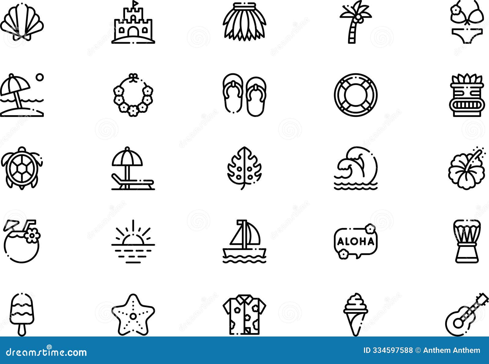 Hawaii Icons Collection is a Vector Illustration with Editable Stroke ...