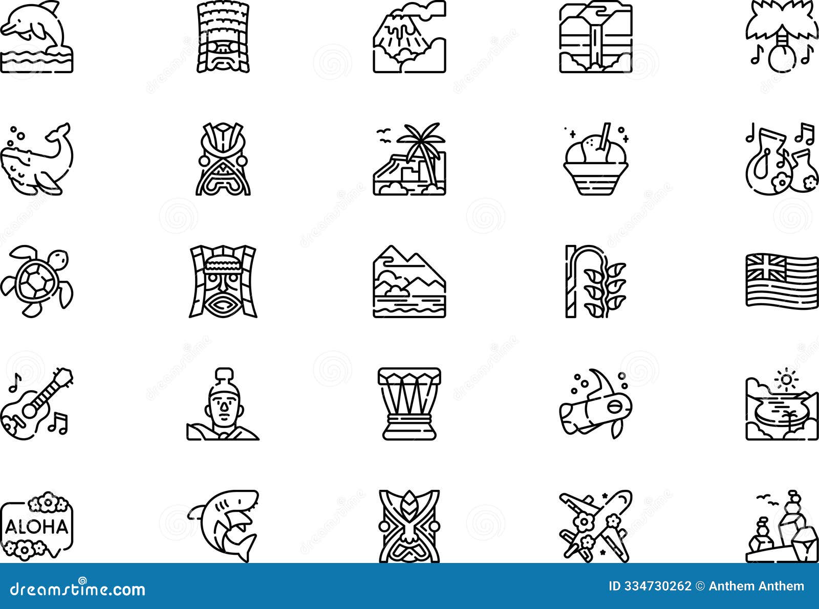 Hawaii Icons Collection is a Vector Illustration with Editable Stroke ...